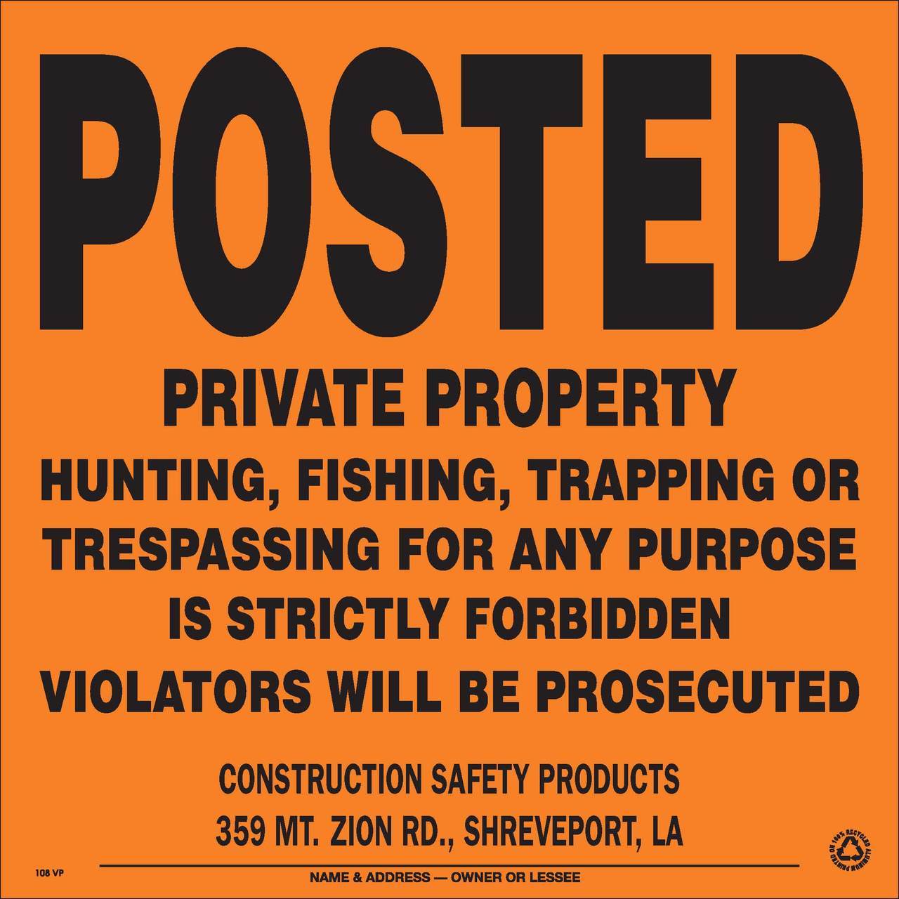 Custom Imprint Fee For Posted Signs | CSP Forestry